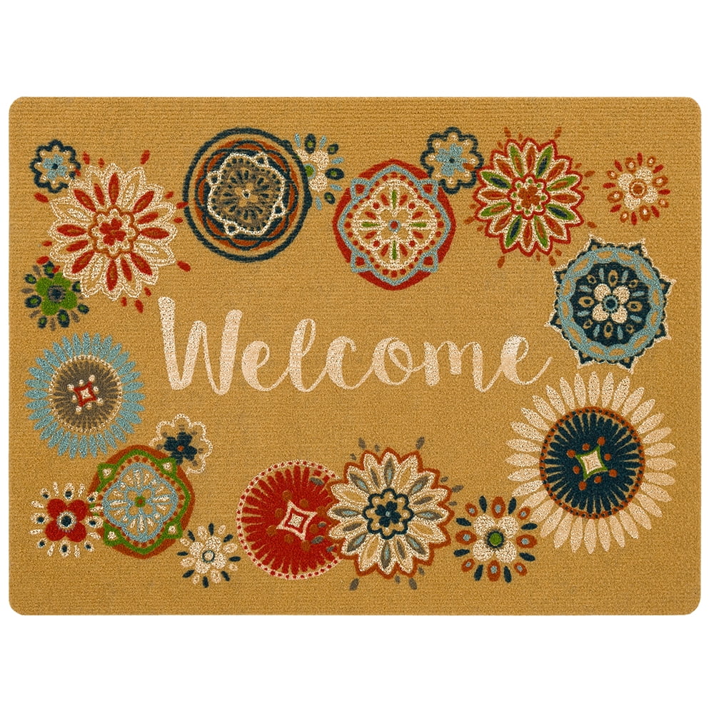 Mainstays Welcome Medallion Blooms Polyester Doormat in Multi, 18" x 24 ...
