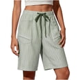 BLVB Womens Striped Bermuda Shorts Casual Knee Length Wide Leg Shorts ...