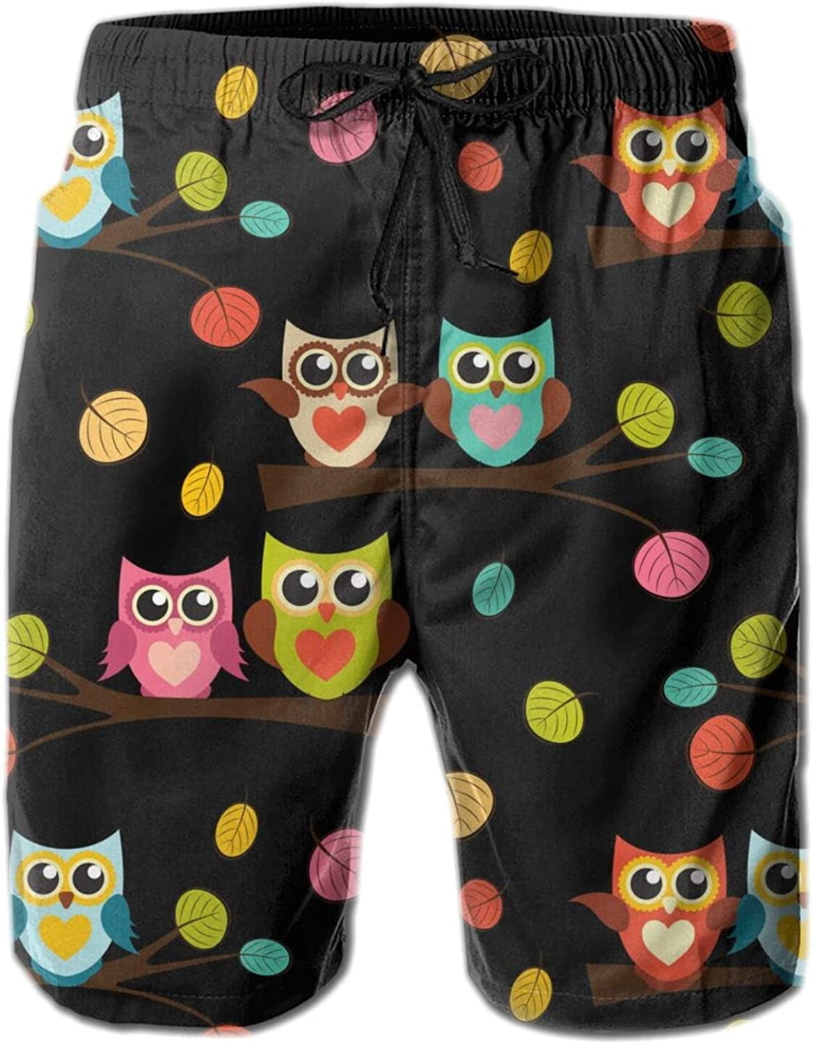 Men's Cute Owl Swim Trunks Quick Dry Swim Shorts Fashion Beach Board ...