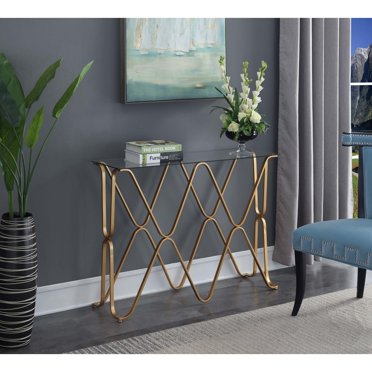 Cortesi Home Laila Console Table in Gold Stainless Steel and Clear ...