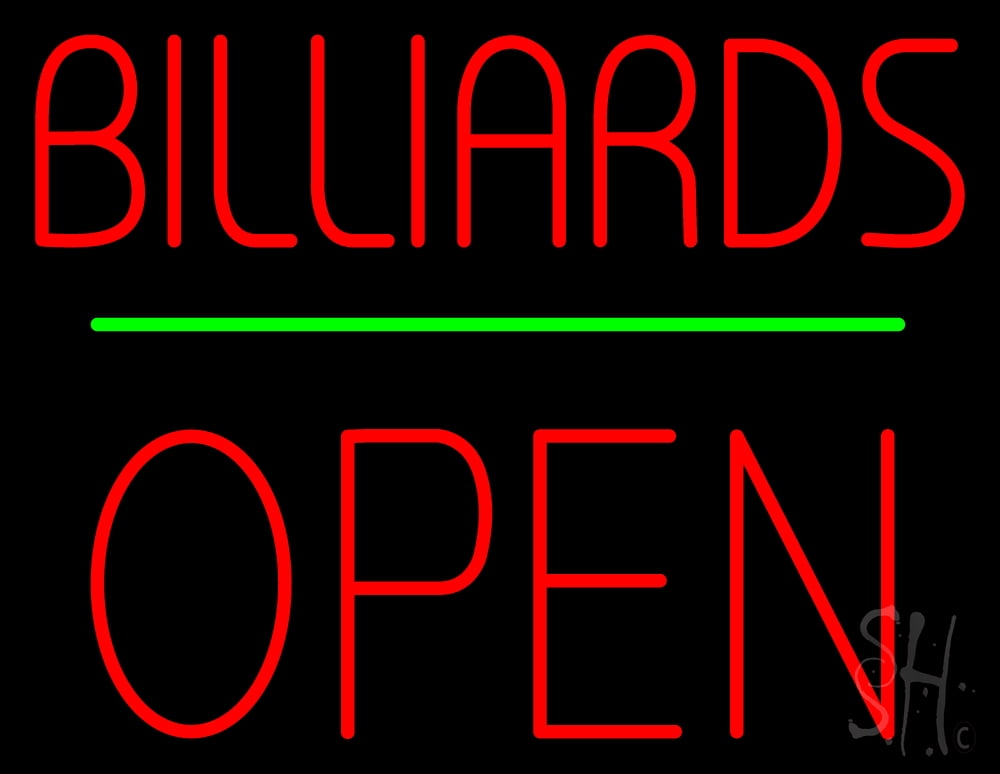 Billiards Open Block Green Line LED Neon Sign 24" Tall x 31" Wide ...