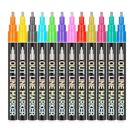 Agiferg 1.5ml Dream Double Line Outline Pen Set DIY Hand Account Pen Color Metal Double Line ...