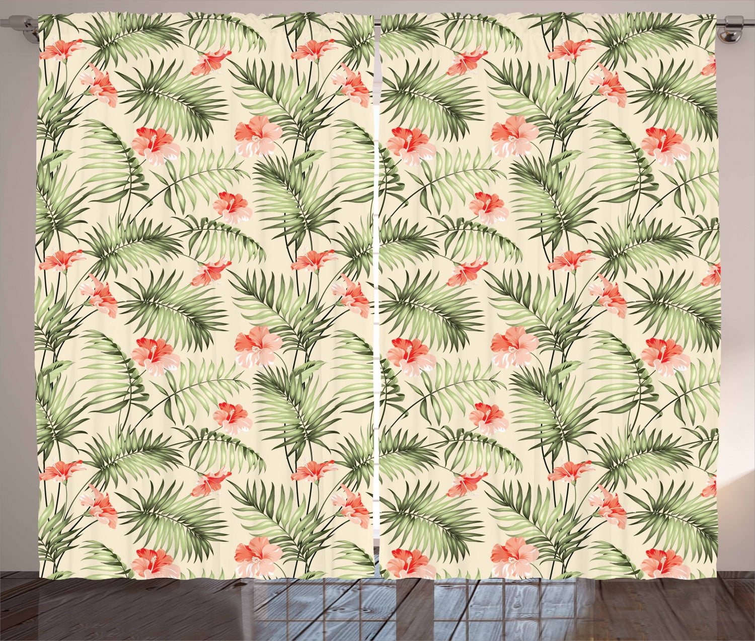 Leaf Curtains 2 Panels Set Hawaiian Aloha Nature Pattern With
