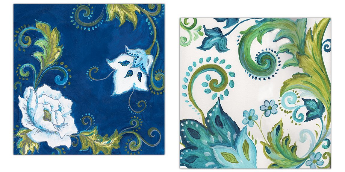 Beautiful Lime Green, Blue and Teal Floral Patterned Print Set by Tre ...