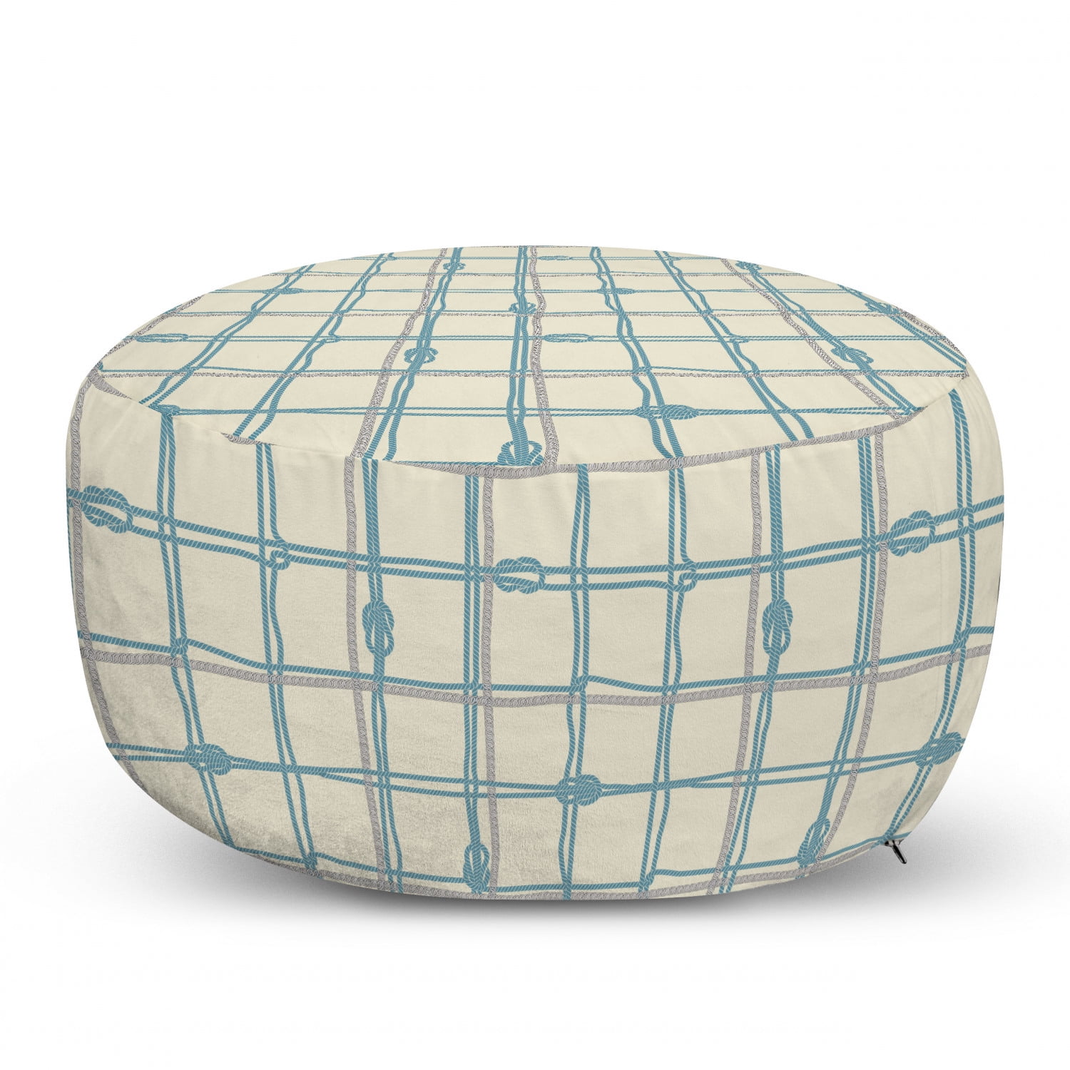 Nautical Blue Pouf Cover with Zipper, Maritime Pattern of Marine Ropes ...