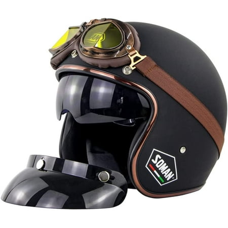 Retro Motorcycle Pilot Helmet Jet Helmets 3/4 Half Helmet With Sun ...