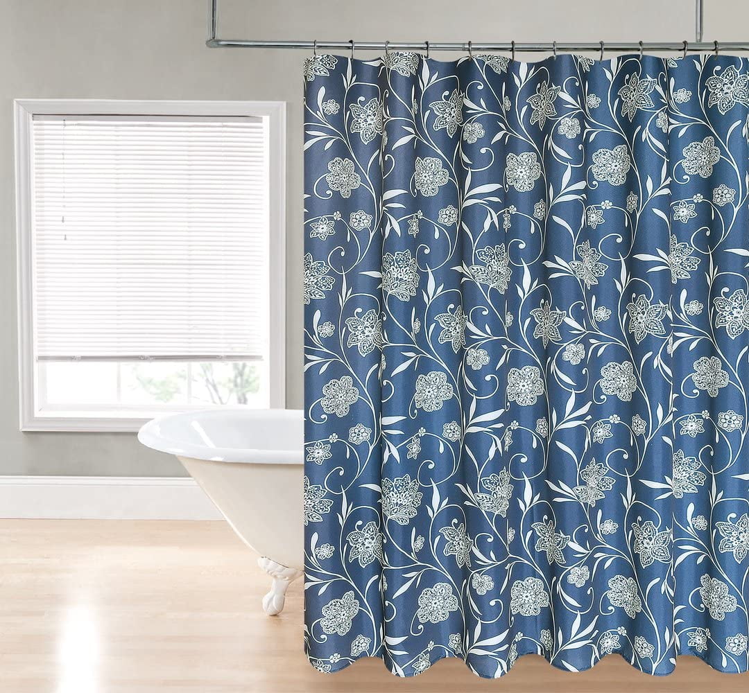 Serafina Home Vanessa Blue Floral Scroll Paisley Fabric Shower Curtain ...