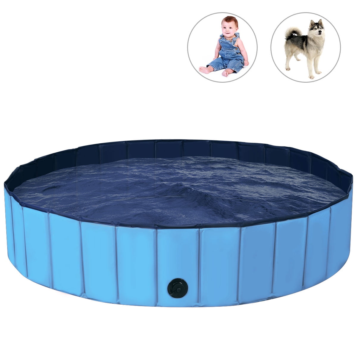 Topbuy 55'' Blue Portable Leakproof Foldable Dog Pet Pool Kiddie ...
