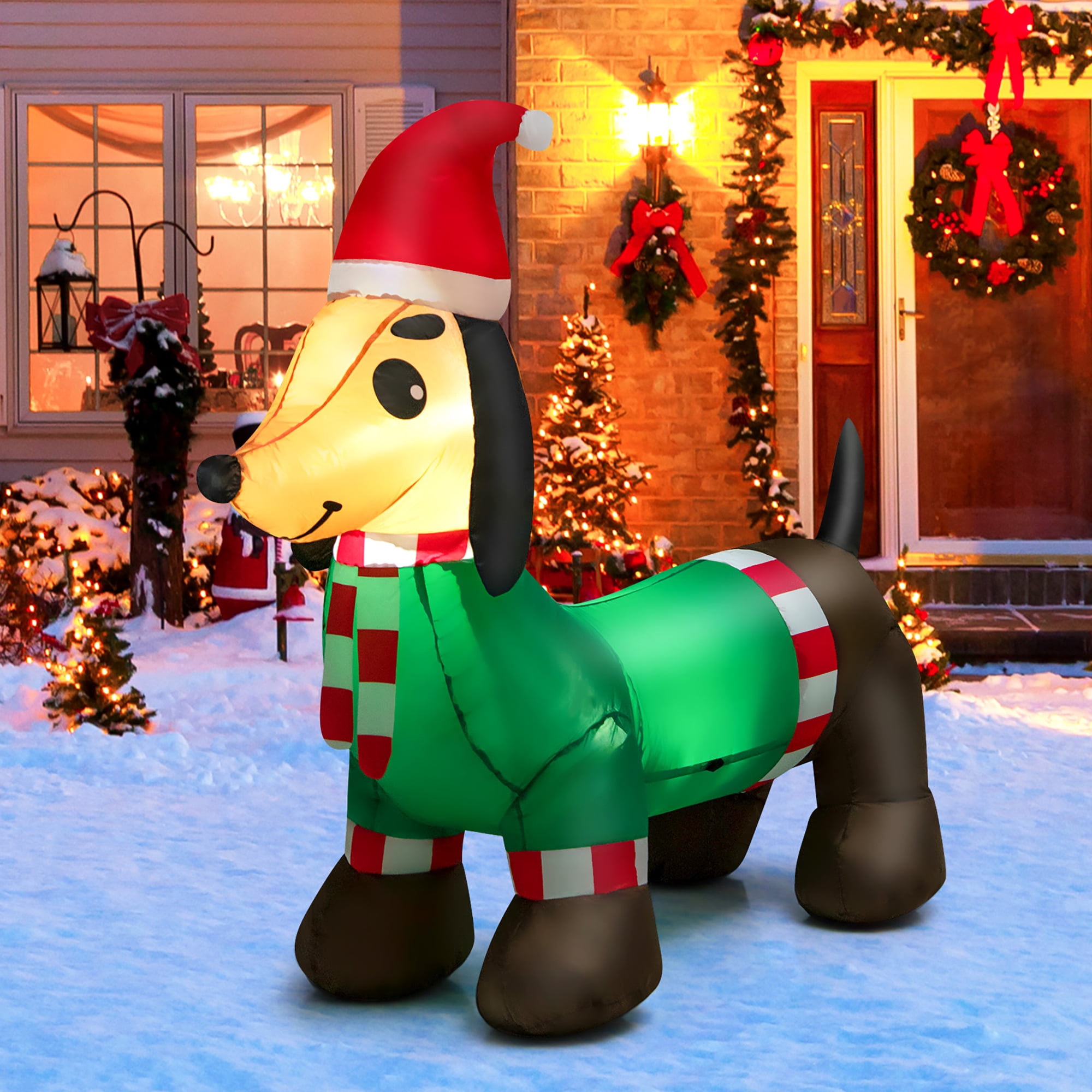 Costway 4 FT Long Inflatable Christmas Decoration Xmas Dachshund Dog ...