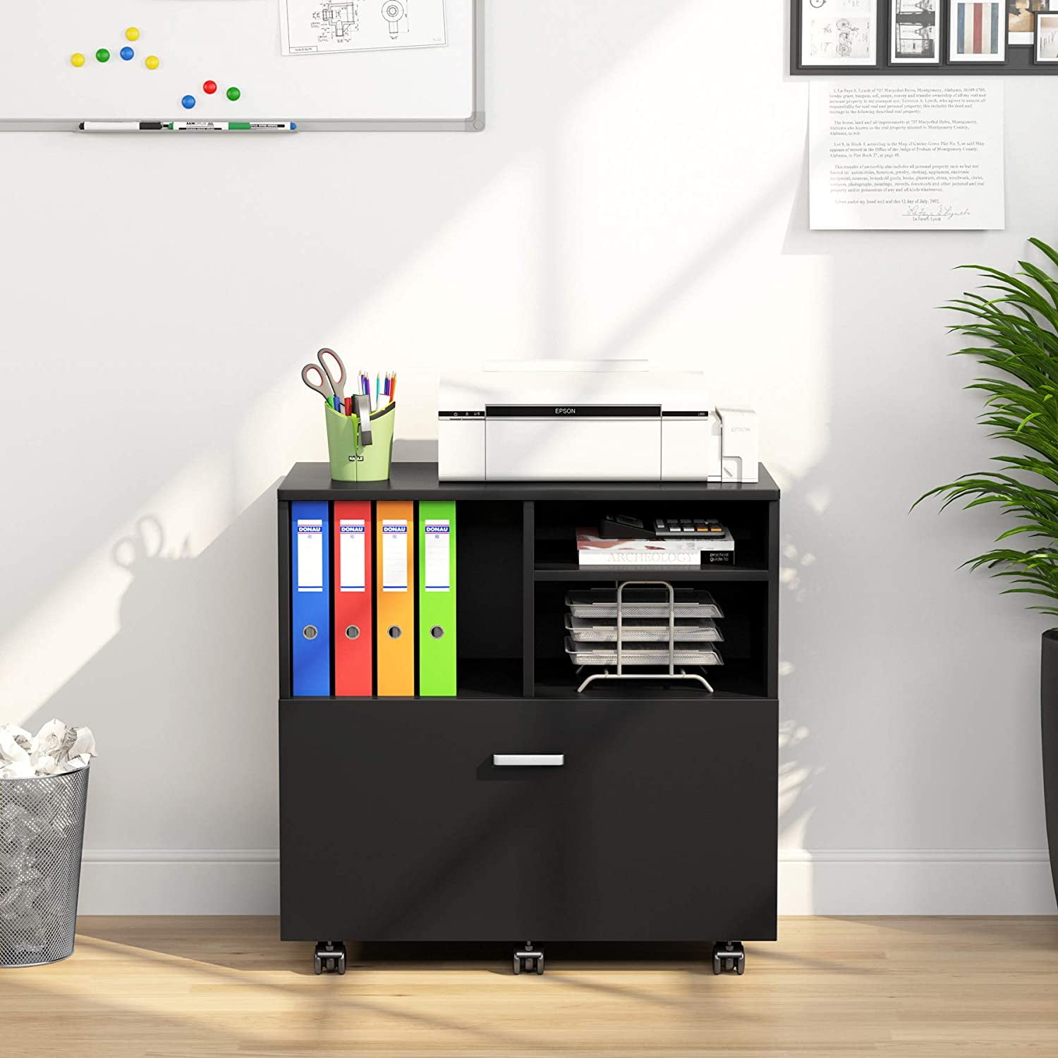 Tribesigns File Cabinet With 1 Large Drawer Mobile Filing Printer Stand ...