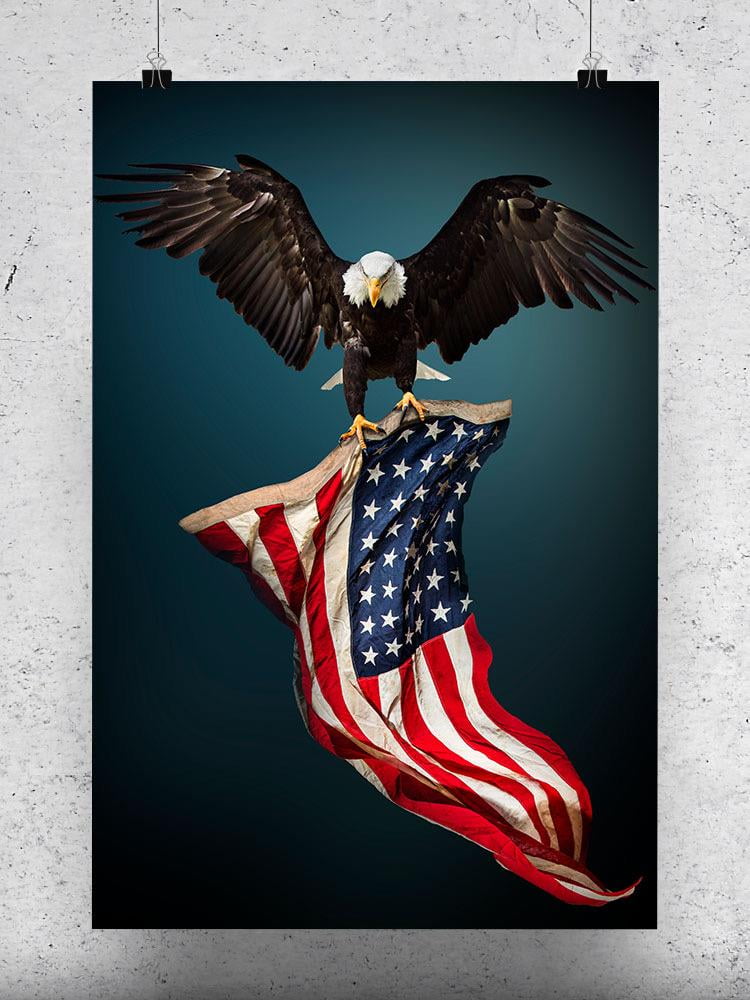 Bald Eagle Flying With Flag. Poster -Image by Shutterstock - Walmart.com