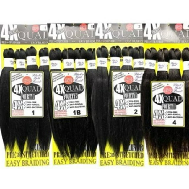Black N Gold 4X Quad Pre Stretched Braiding Hair Bundles 40" (3Pack ...
