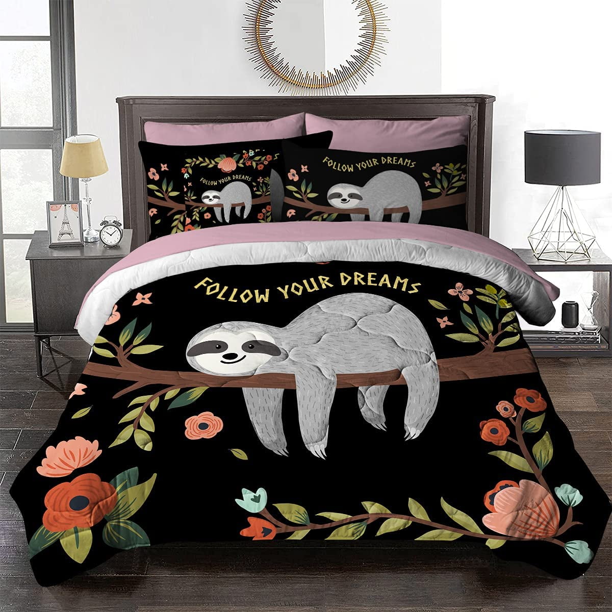 Comforter Twin Size Sloth Floral juegos de cama para Niños Niñas 8 ...