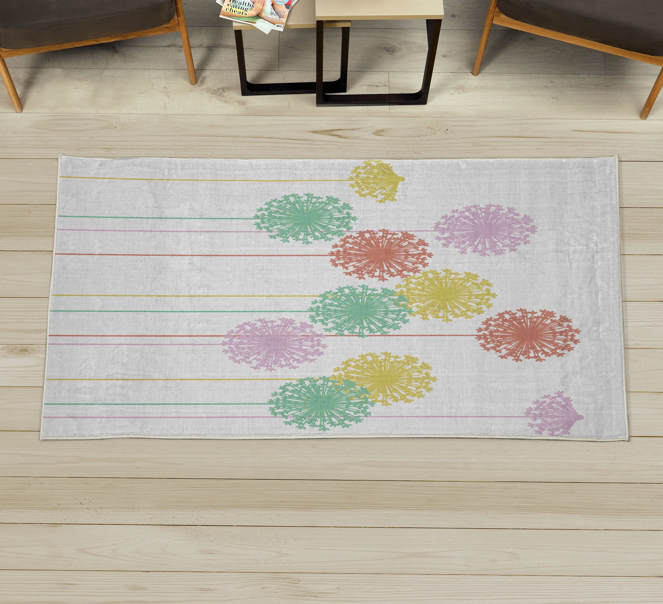 Dandelion Decorative Rug, Abstract Wildflower Silhouettes Botanical ...