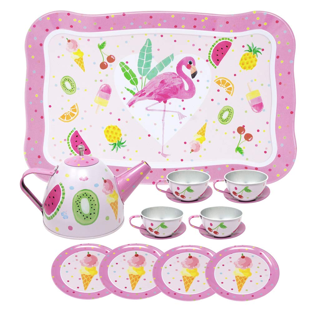 Pink Poppy Fabulous Flamingo tin Tea Set Pink - Walmart.com