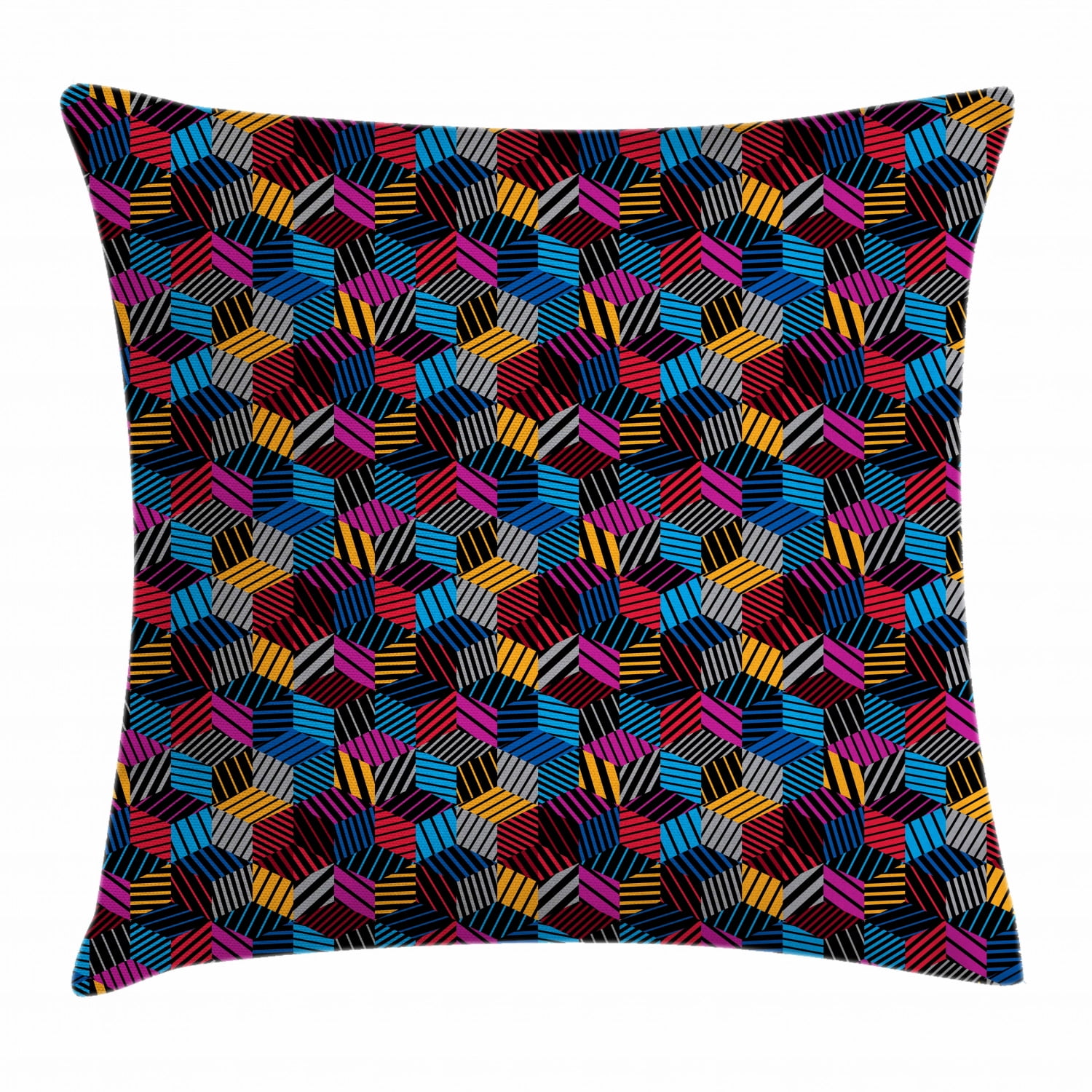 Geometric Throw Pillow Cushion Cover, Stripped Three Dimensional Cube ...