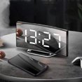 NEXAVKPR Modern Curved Mirror Digital Alarm Clock Temperature Date ...