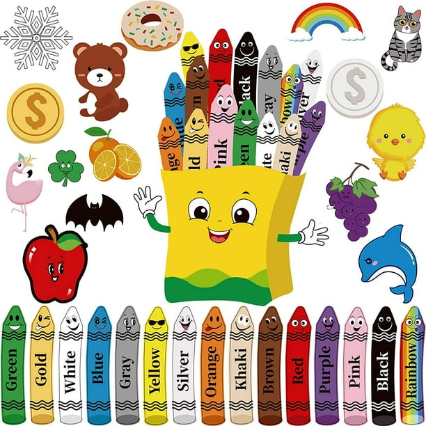 31 Pieces Colorful Crayons Bulletin Board Set Color Poster Crayons ...