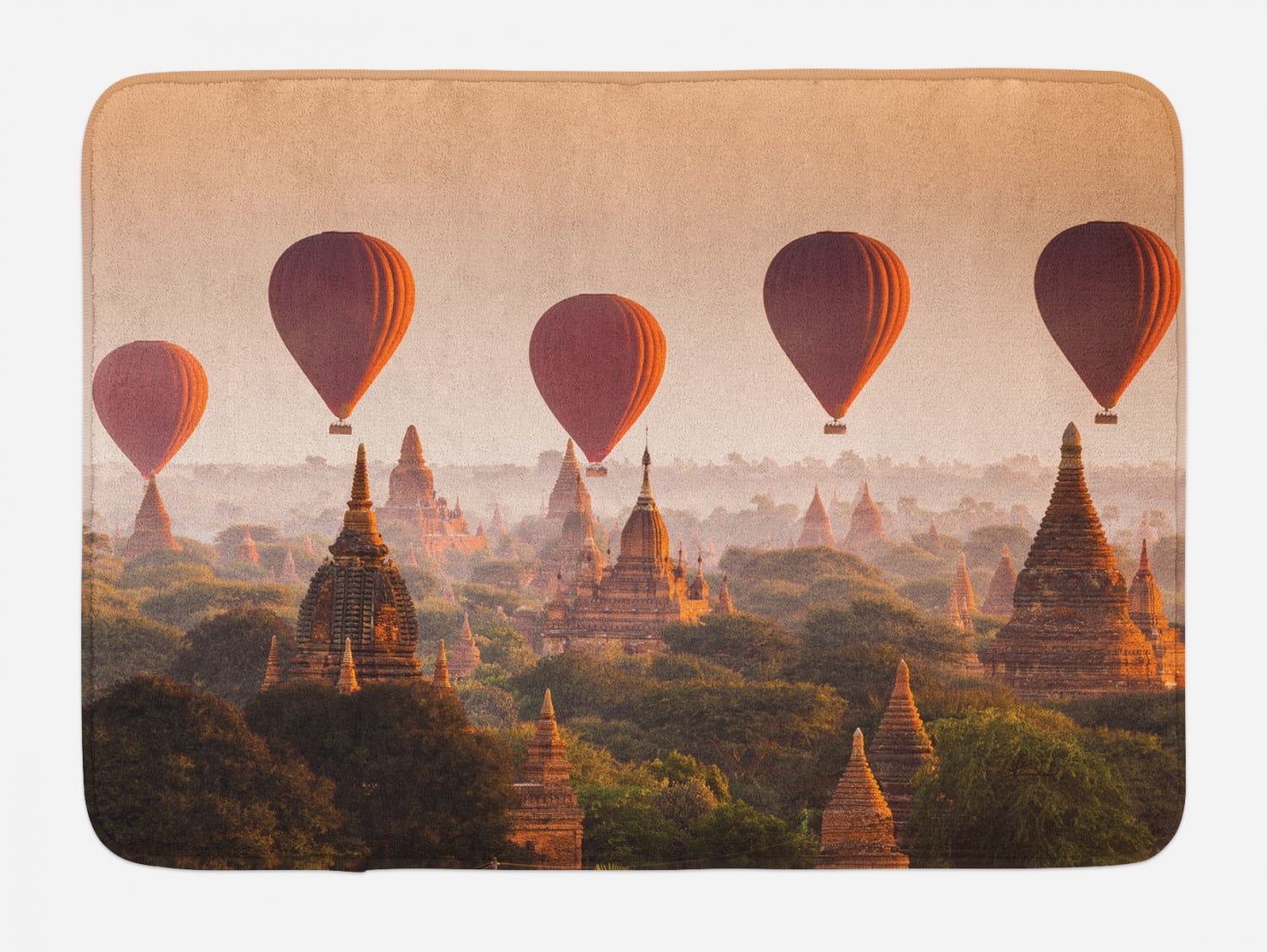 Asian Bath Mat, Hot Air Balloon Over Plain of Bagan Misty Morning ...