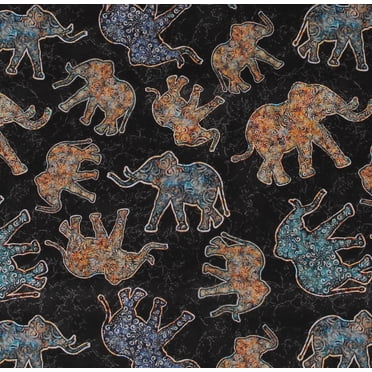 Cotton Elephants African Animals Wildlife Brown Cotton Fabric Print by ...