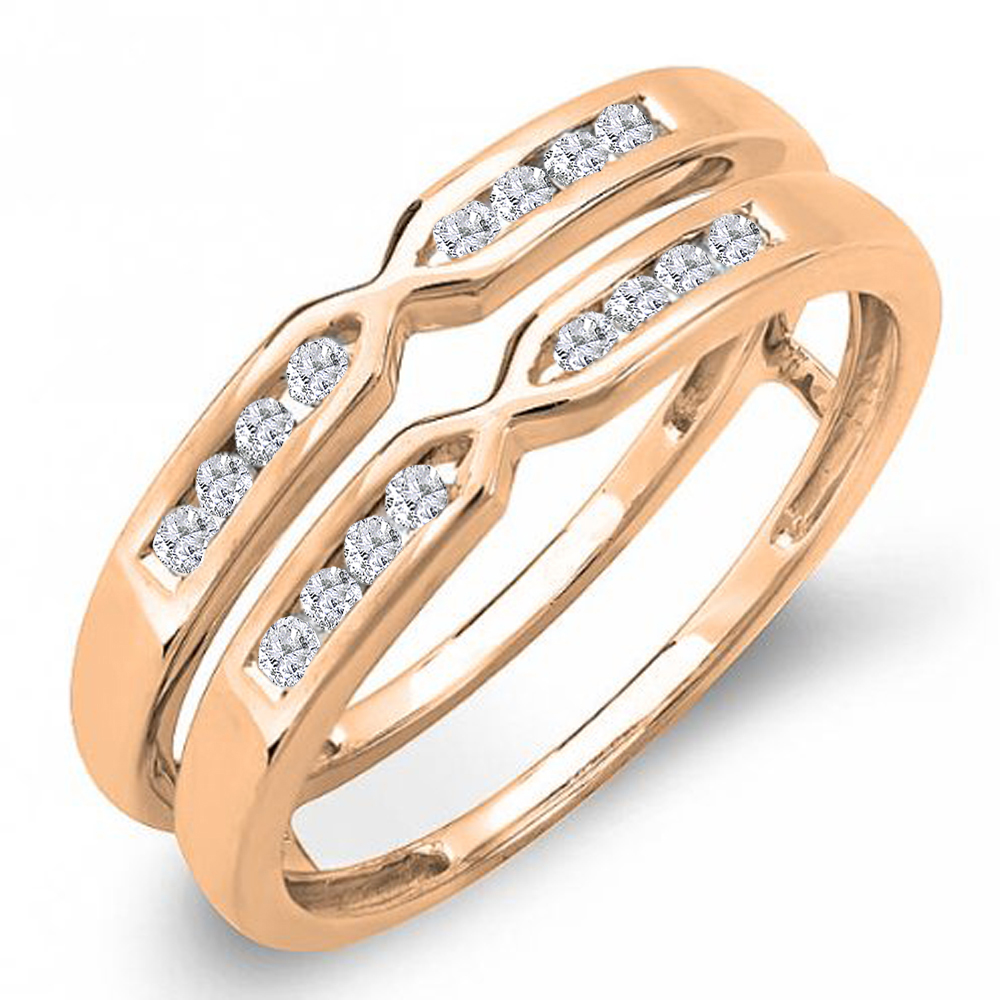14K Rose Gold Round Diamond Contour Enhancer Ring Ladies Wedding Band 0 ...