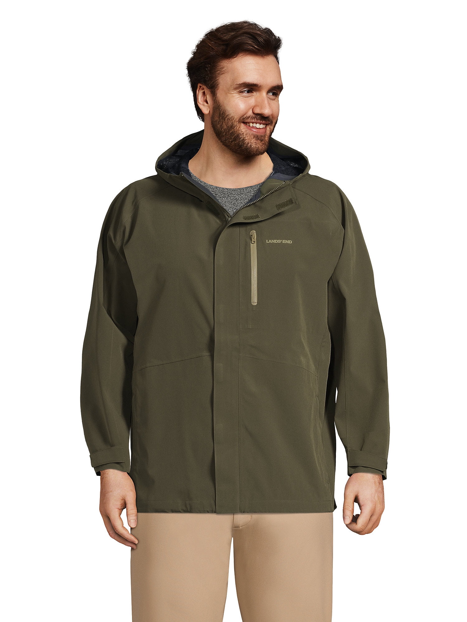 Lands' End Men's Big and Tall Waterproof Hooded Packable Rain Jacket ...