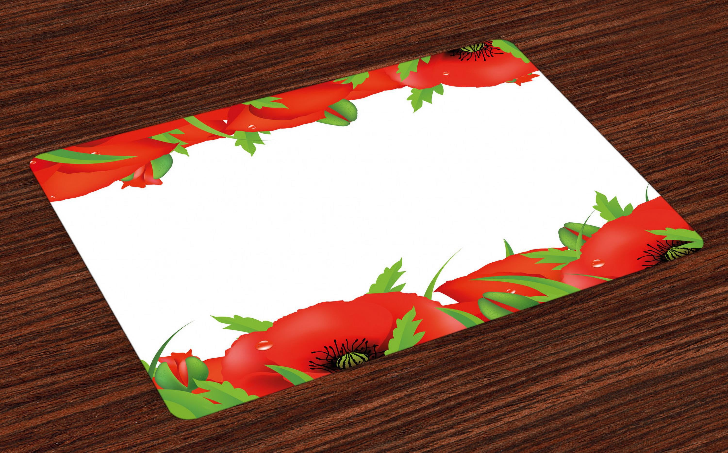 Ambesonne Poppy Flower Place Mats Set of 4, Perennial Plant, Standard ...