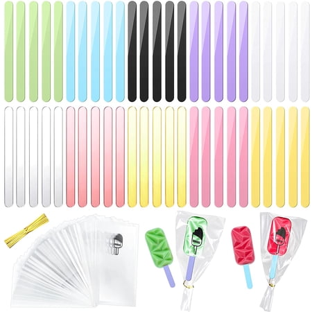 30 Pieces Acrylic Popsicle Sticks and 100 Plastic Clear Popsicle Bags ...