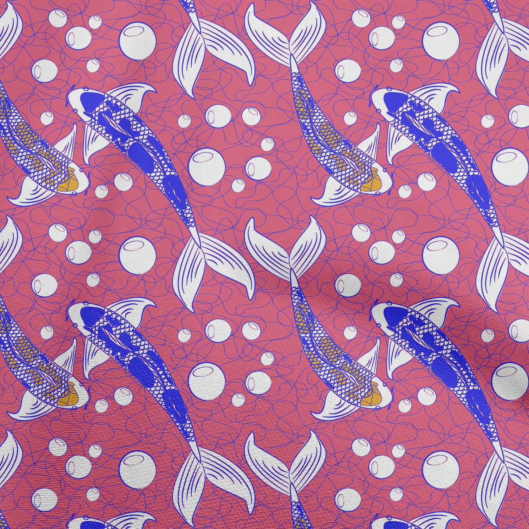 oneOone Silk Tabby Pink Fabric Asian Japanese Koi Fish Diy Clothing ...
