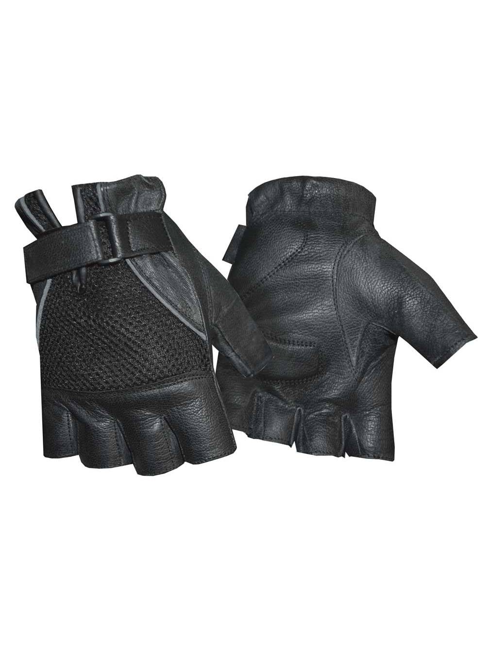 Redline Men's Vented Fingerless Motorcycle Leather Gloves, Black G-049 ...