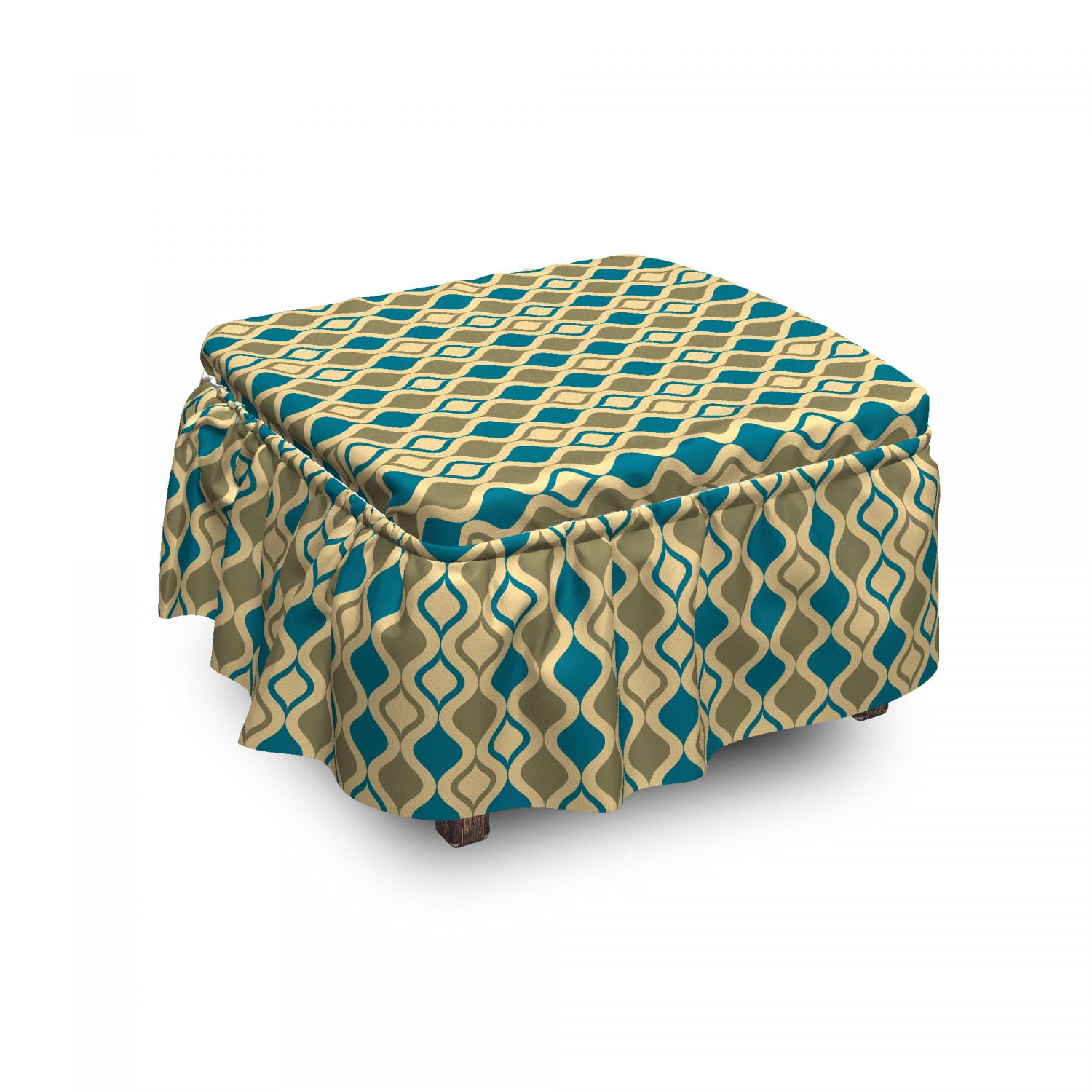 Retro Ottoman Cover, Vertical Ogee Shapes Vintage, 2 Piece Slipcover ...