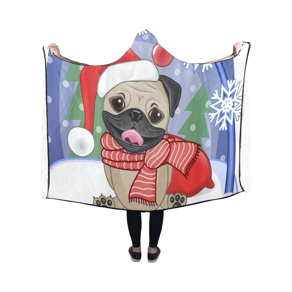 ASHLEIGH Hooded Blankets Cute Pug Dog Throw Wearable Anti-pilling Polar ...