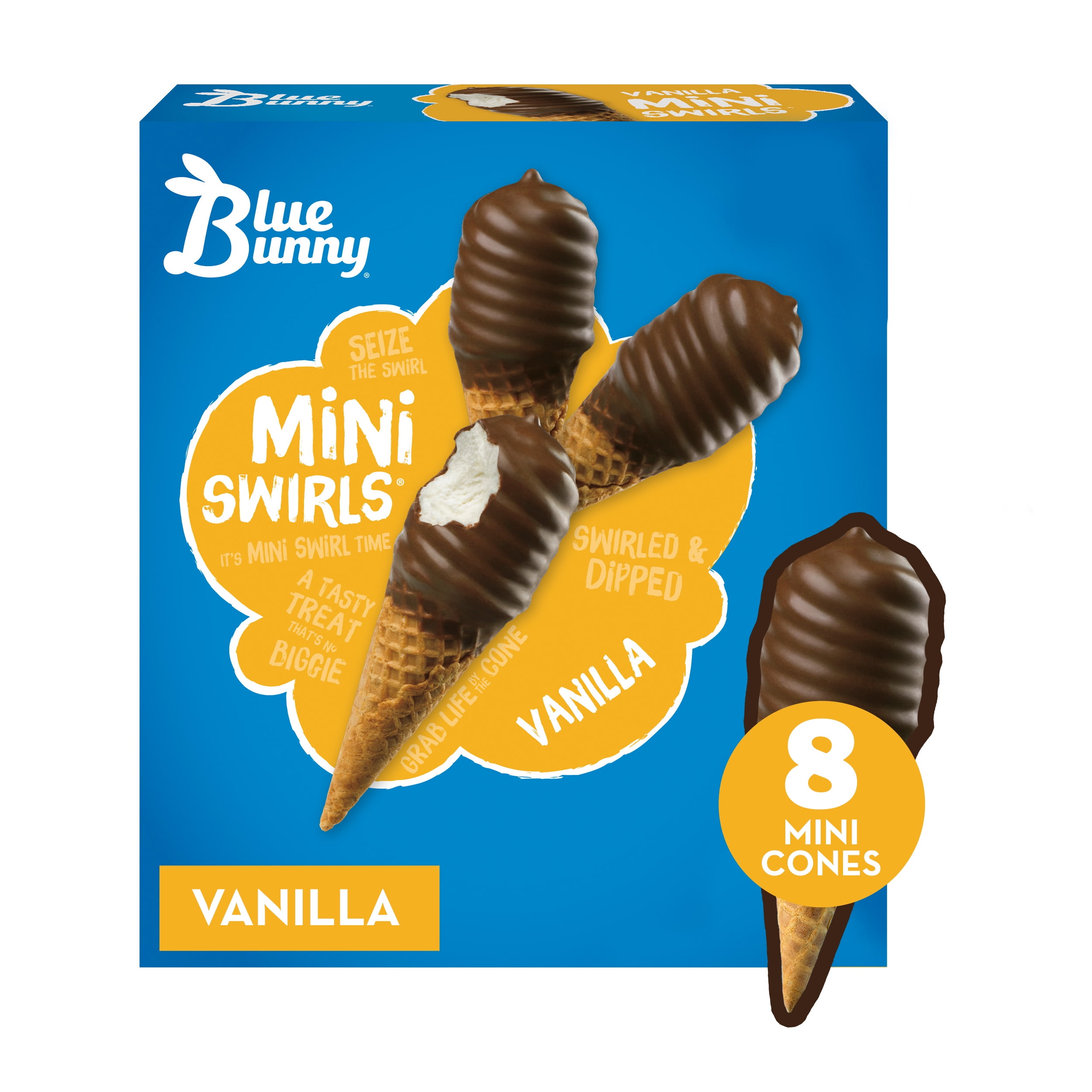 Blue Bunny Mini Swirls Vanilla Cones Frozen Dessert 8 Pack