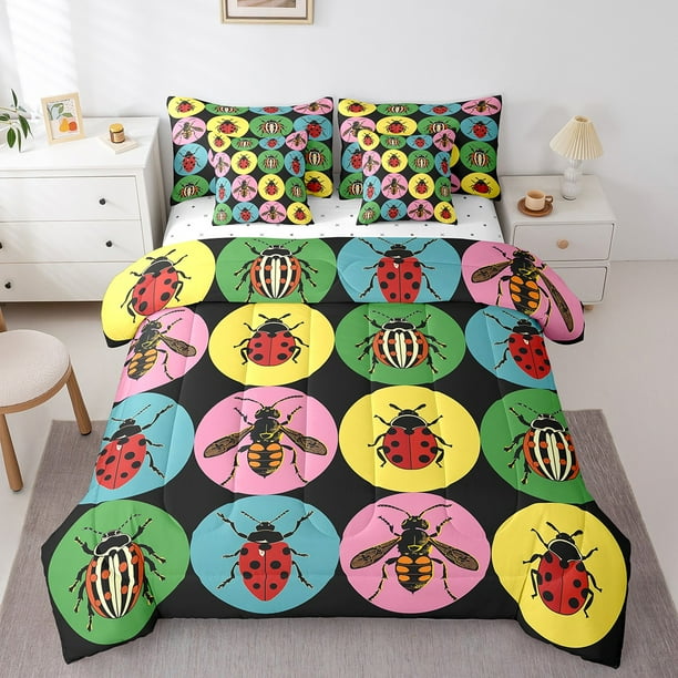 YST Cartoon Insects Queen Comforter Set 7 Piece,Red Ladybug Bed in A ...