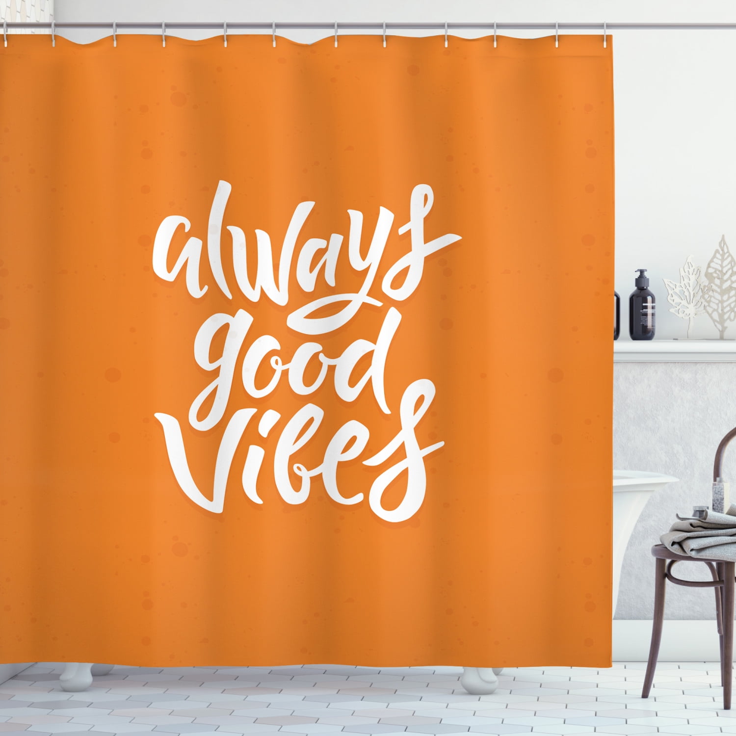 Ambesonne Chill Shower Curtain, Vibes Positive, 69"Wx84"L, Orange White ...