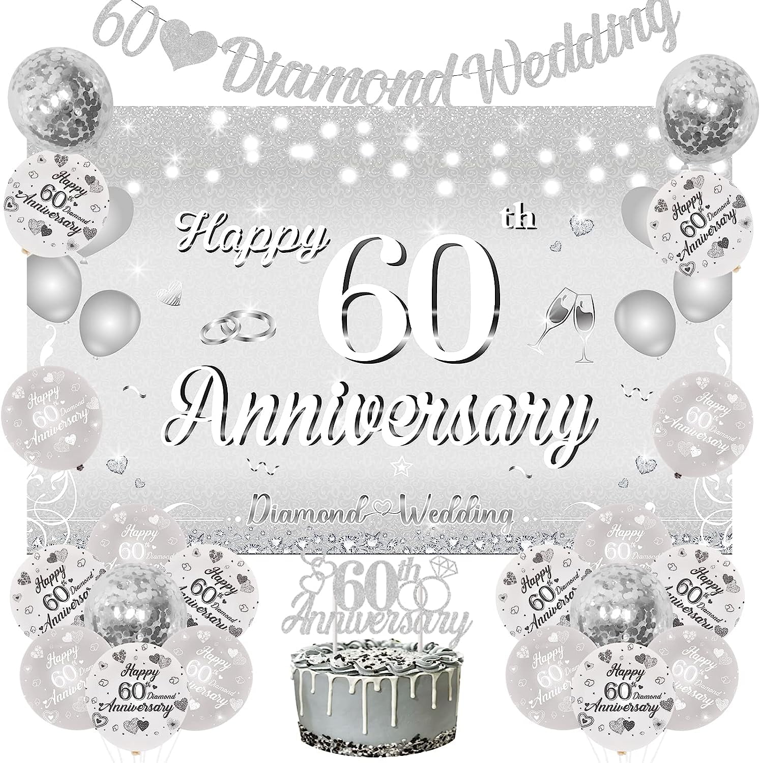 60th Wedding Anniversary Decorations Set, 60 Diamond Wedding ...