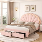 Homfa Pink Full Size LED Bed Frame, Velvet Upholstered, Petal ...