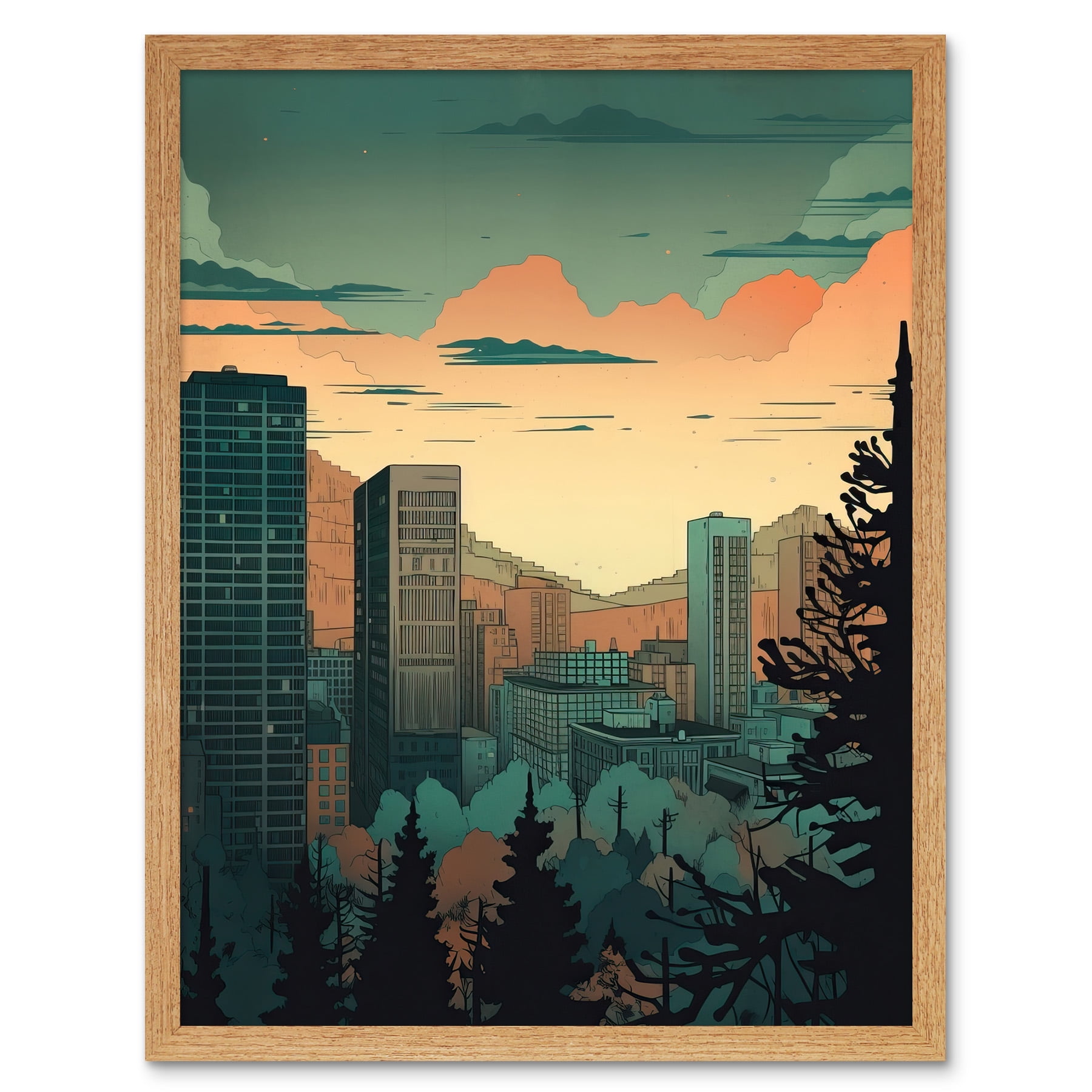 Skyscrapers by Forest Urban Architecture Landscape Art Print Framed ...