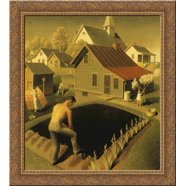 Farmhouse with Birch Trees 28x28 Large Gold Ornate Wood Framed Canvas ...