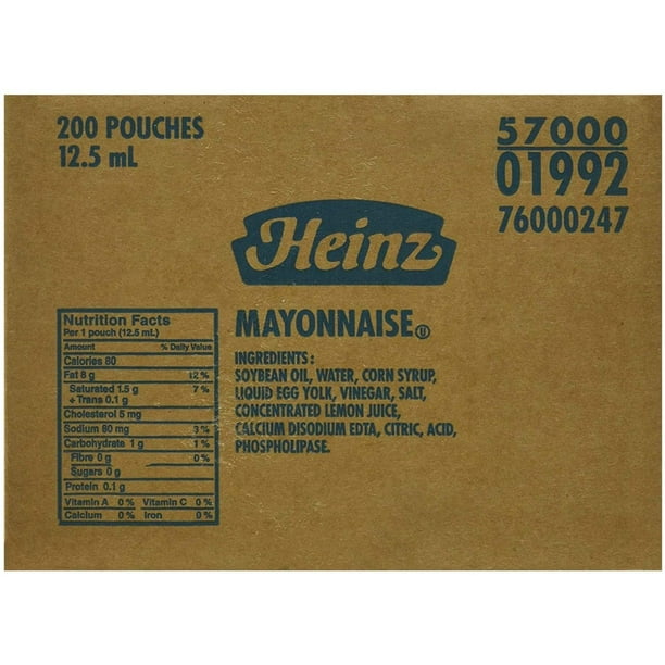 Heinz Portions Mayonnaise, 12.5ml Pack of 200 - Walmart.ca