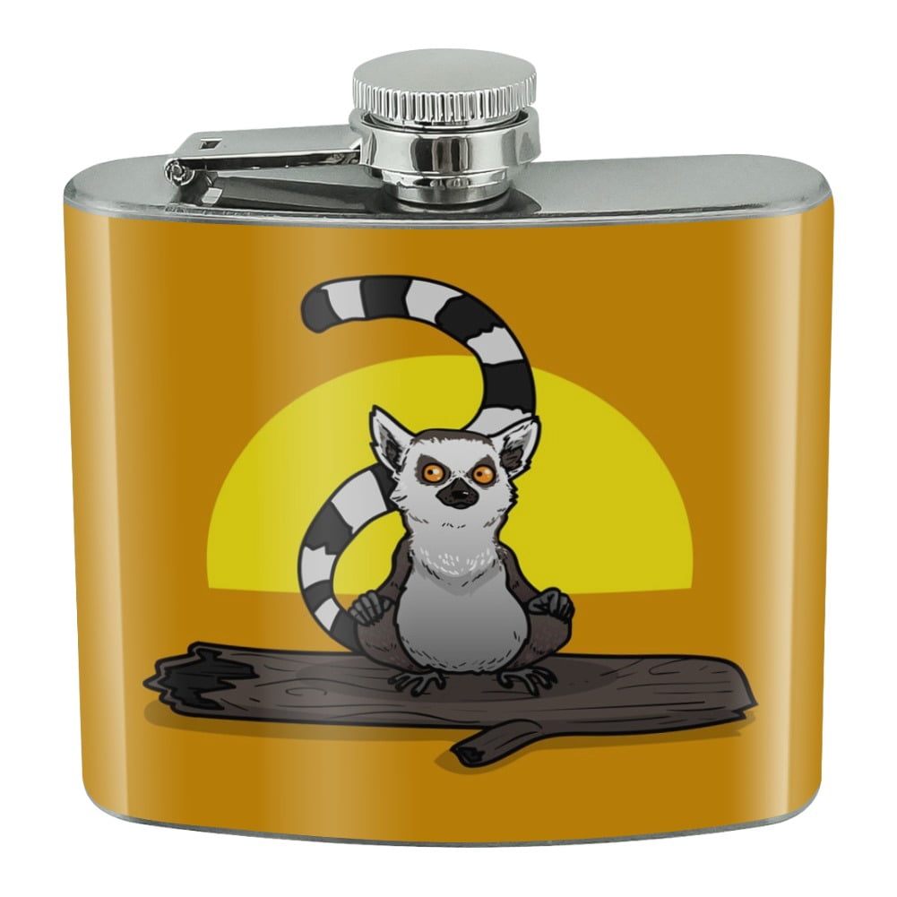 Ring-Tailed Lemur on Log Stainless Steel 5oz Hip Drink Kidney Flask ...