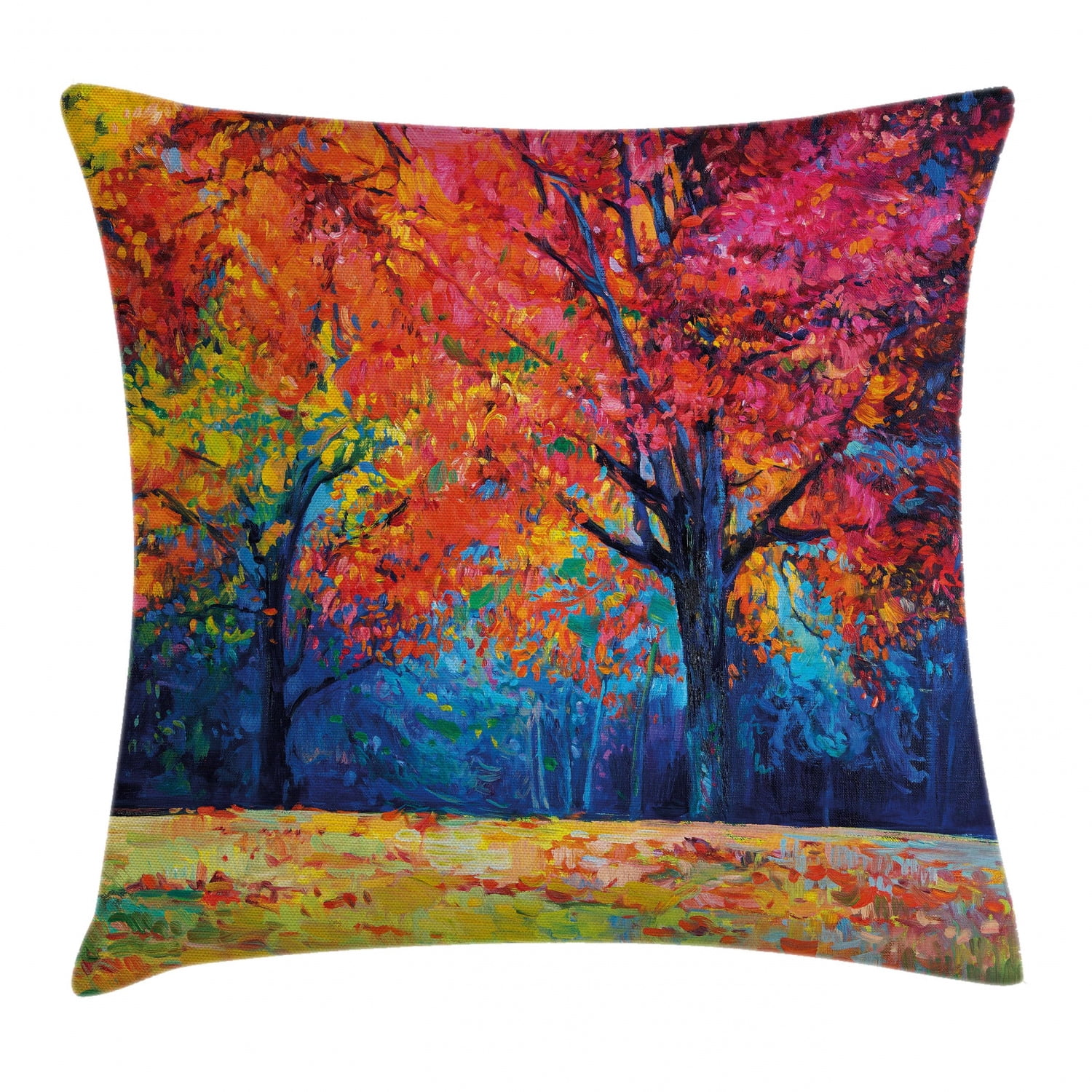 Nature Throw Pillow Cushion Cover, Colorful Trees and Falling Autumn ...