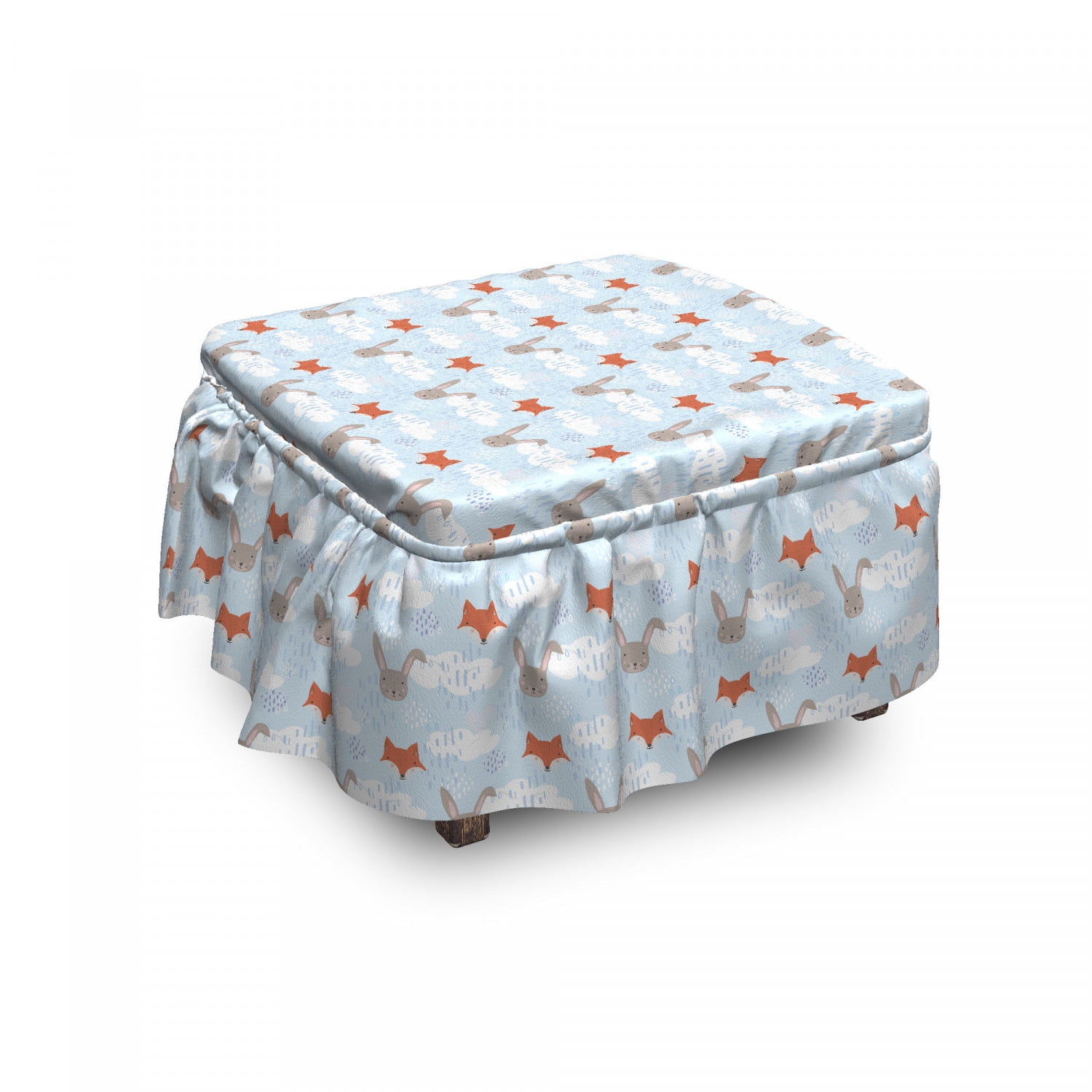 Cartoon Ottoman Cover, Fox Grey Hare in the Sky, 2 Piece Slipcover Set ...