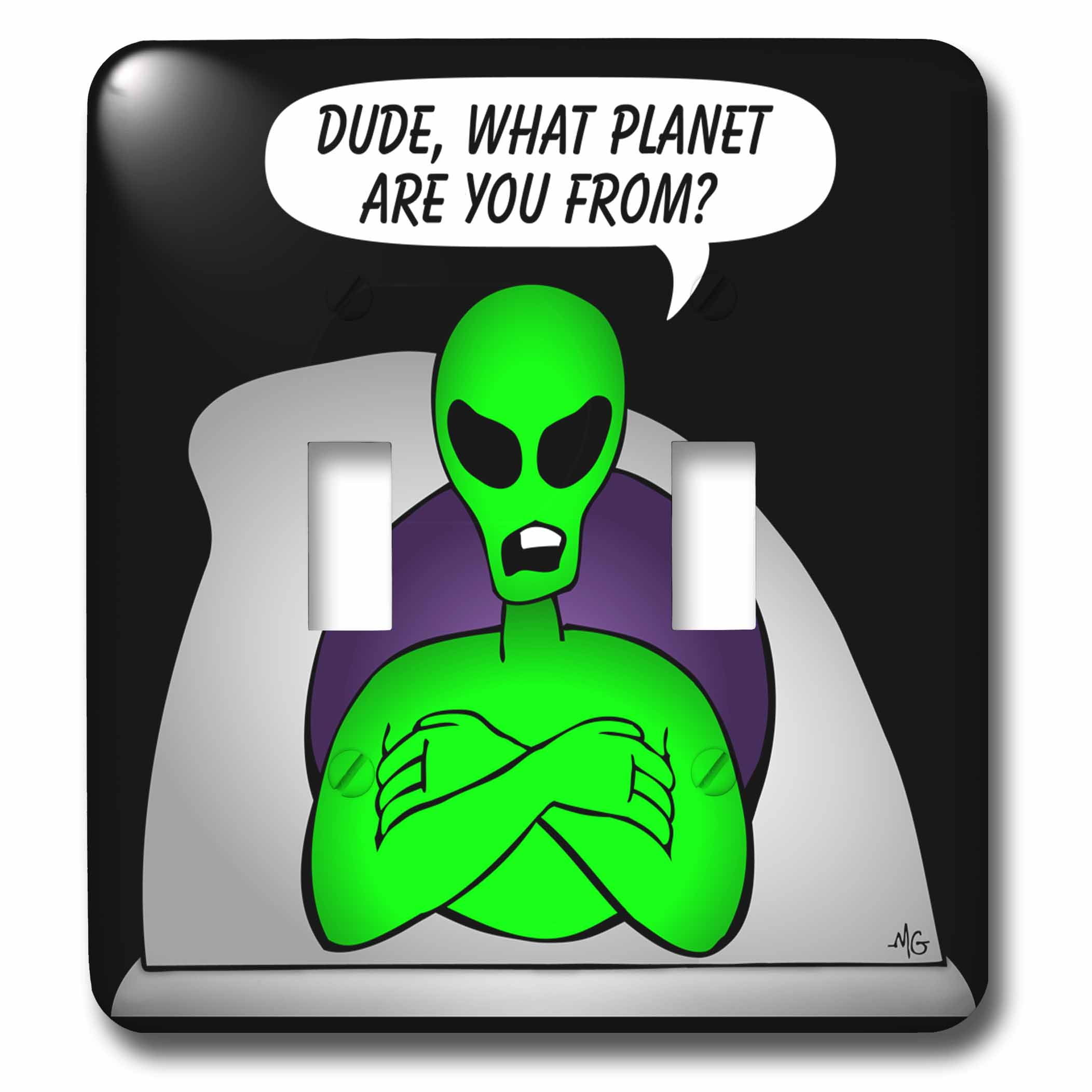 3dRose ALIENS AND UFOS alien planet on black - Double Toggle Switch ...