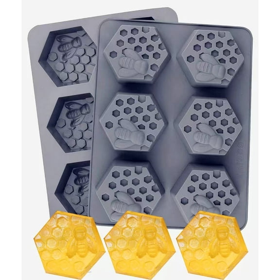 2 Pack 6 Cavity Bee Silicone Soap Molds Rectangle Oval Honeycomb ...