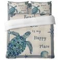 Blue Sea Turtle Shells on Vintage Queen Size Bed Set,Happy Place Quote ...