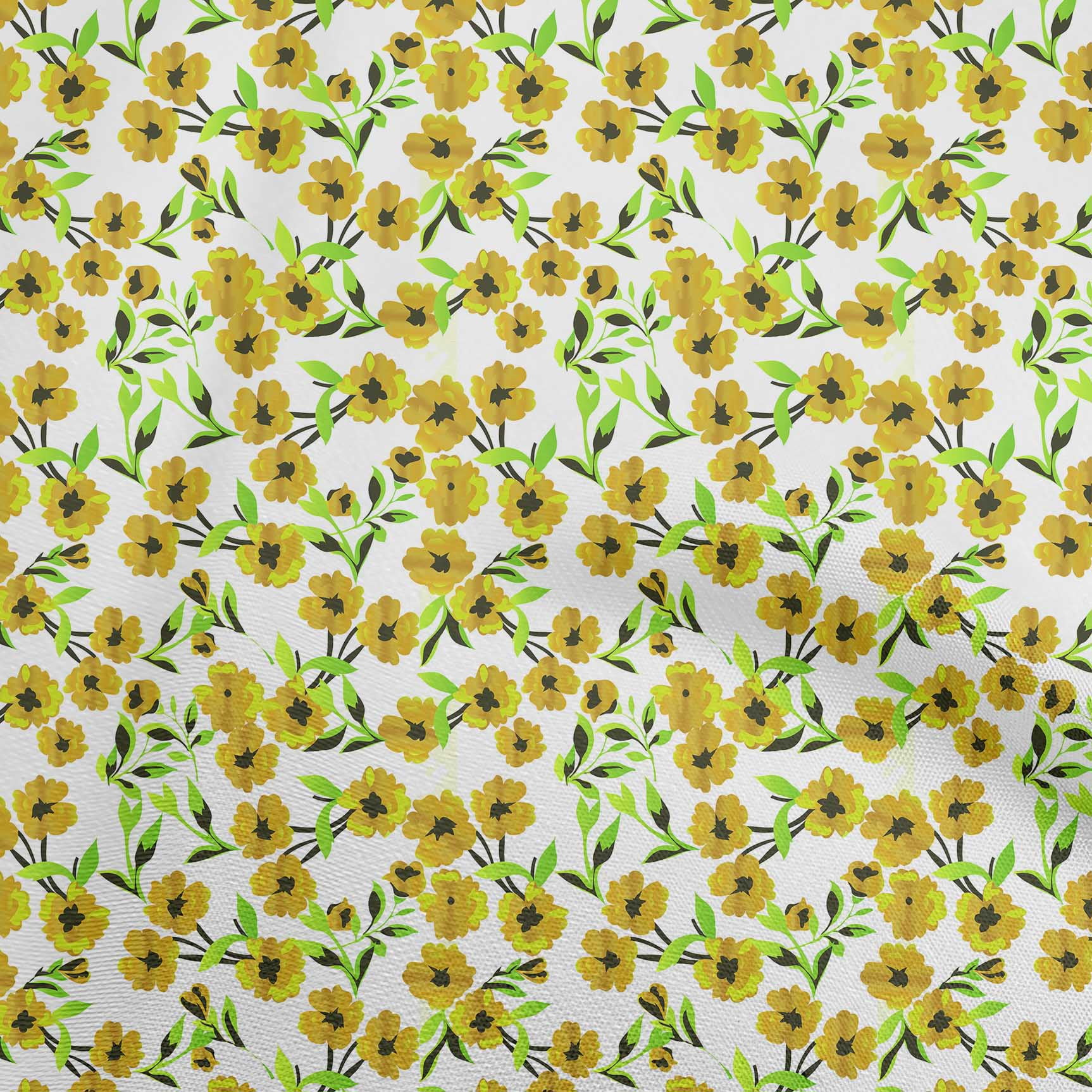 oneOone Cotton Cambric Gamboge Yellow Fabric Floral Sewing Material ...