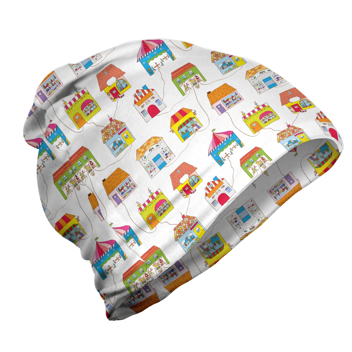Nursery Unisex Beanie, Colorful Art Funny Houses, Hiking Outdoors ...