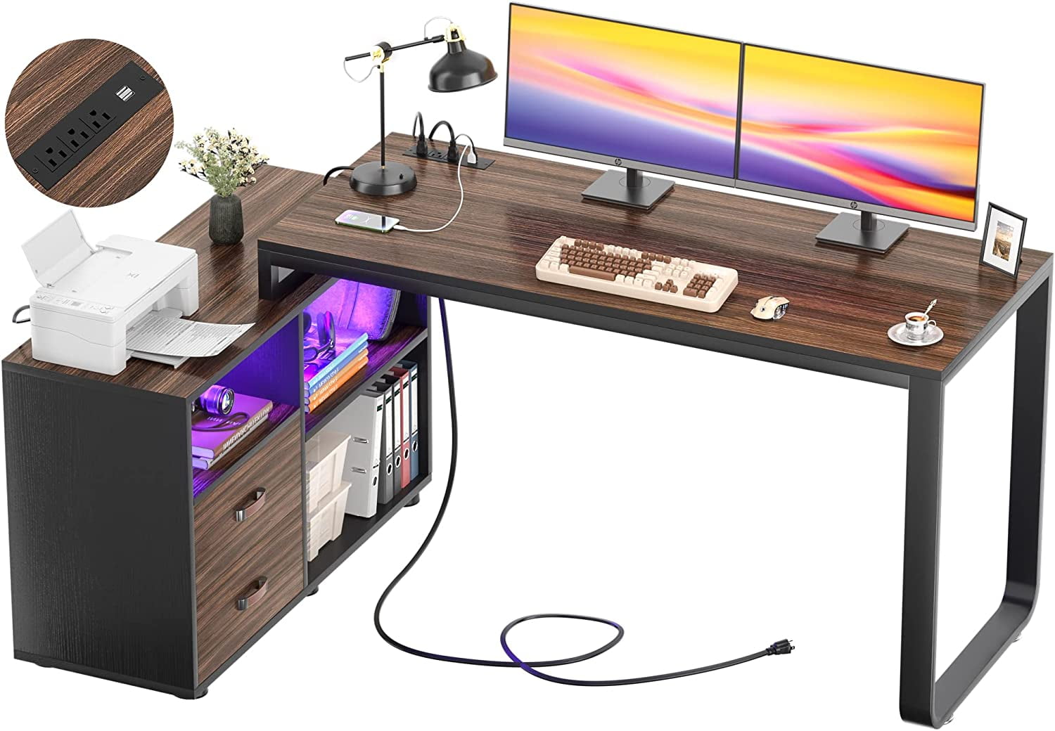 Homieasy L Shaped Computer Desk with Drawers and Storage Shelves, 55 ...