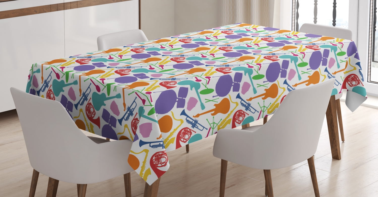 Music Tablecloth, Colorful Instruments Bass Guitar Rock Microphone ...